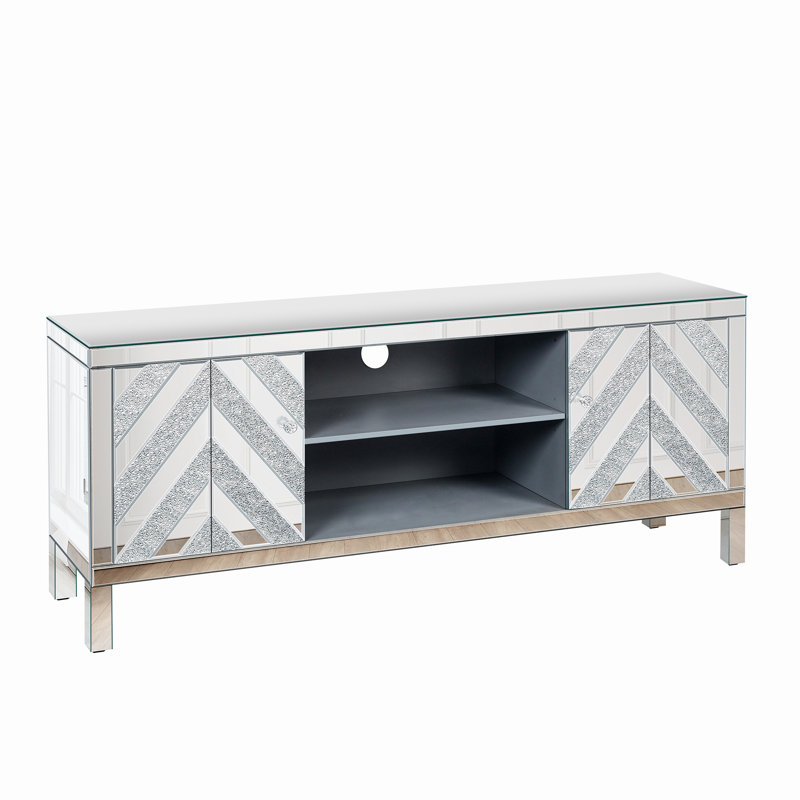 Mercer41 Mirrored TV Stand Mirror Doors with Open Storage and Storage Cabinets Wayfair